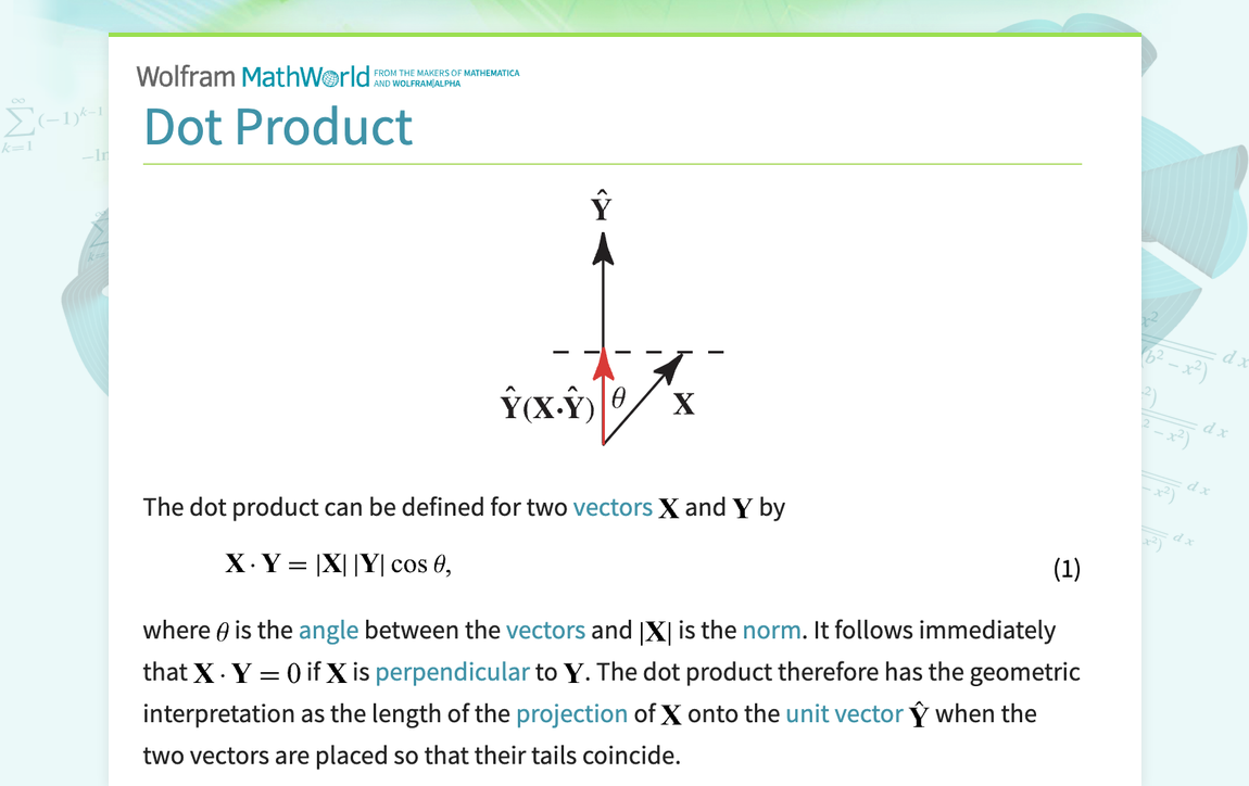 Dot Product -- from Wolfram MathWorld