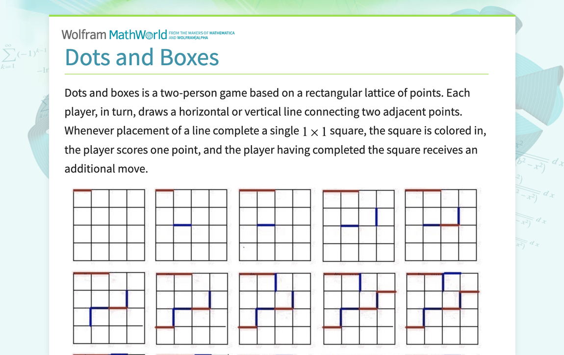 Dots and Boxes -- from Wolfram MathWorld