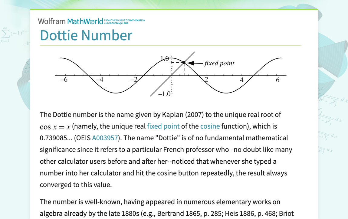 Dottie Number -- from Wolfram MathWorld