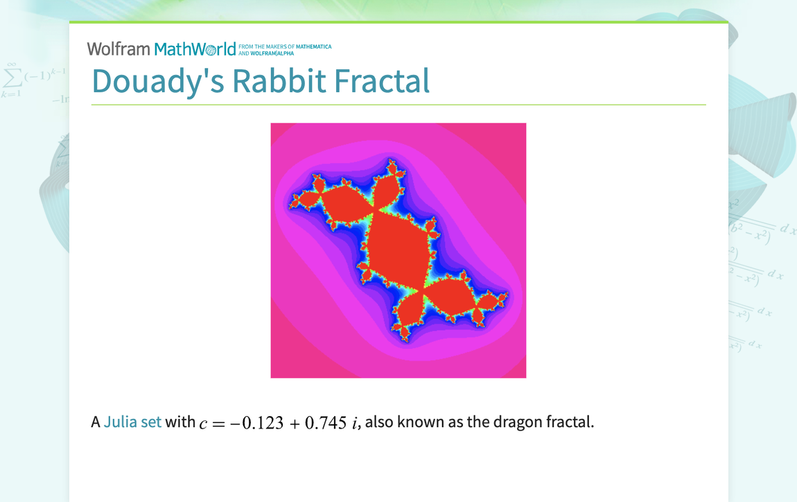 Douady's Rabbit Fractal -- from Wolfram MathWorld