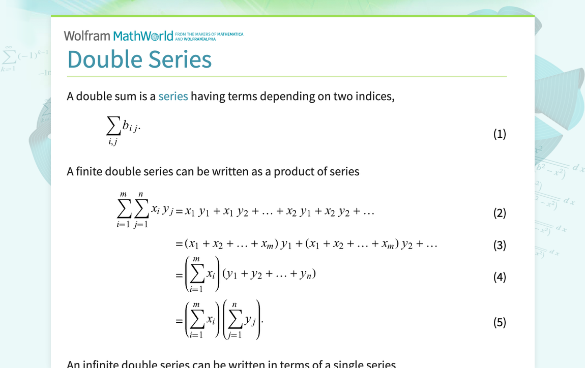 Double Series -- from Wolfram MathWorld