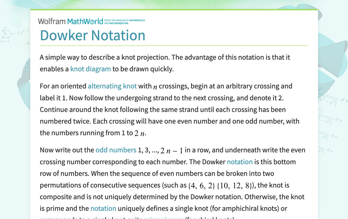 Dowker Notation -- from Wolfram MathWorld