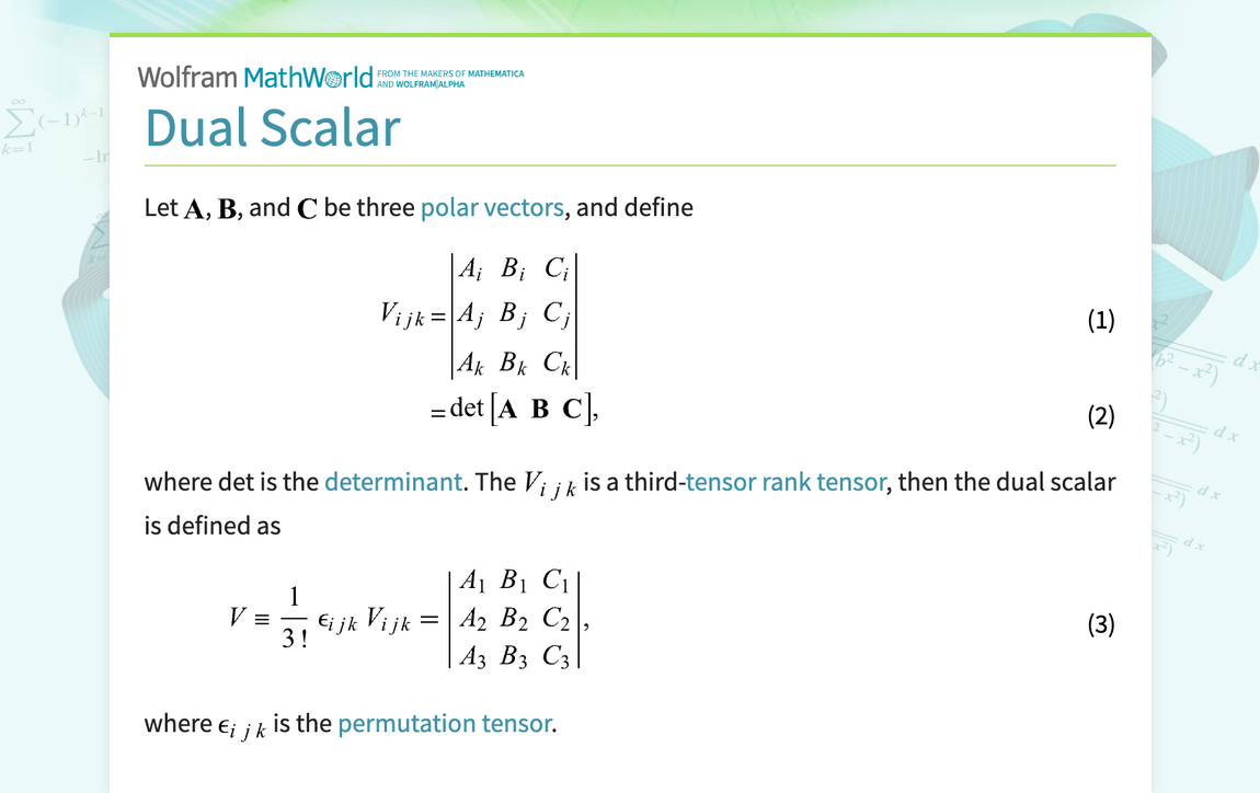 Dual Scalar -- from Wolfram MathWorld