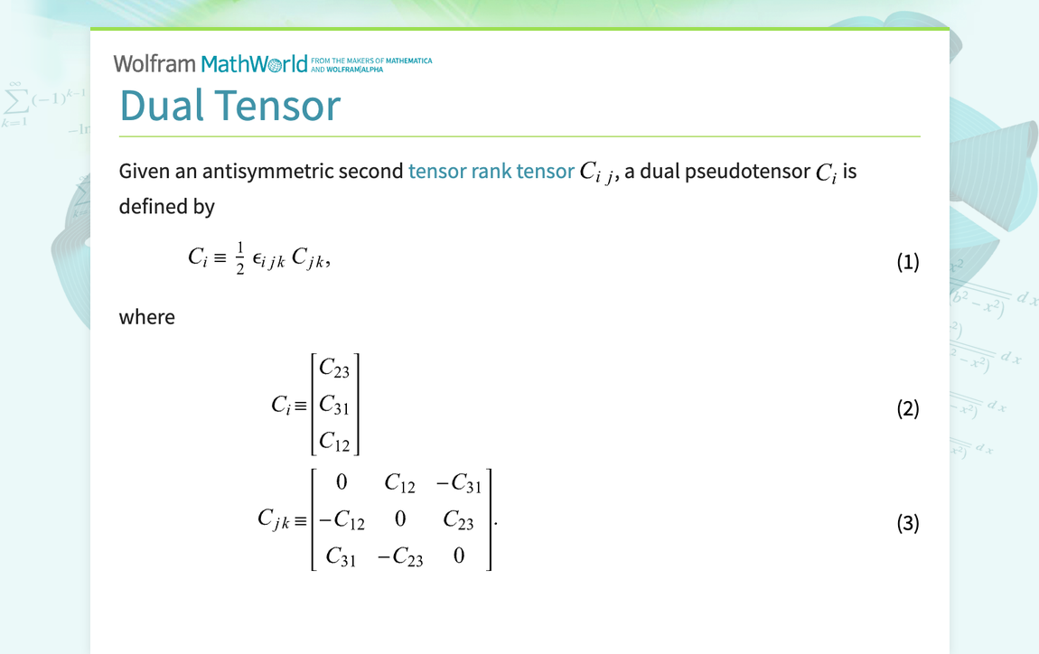 Dual Tensor -- from Wolfram MathWorld