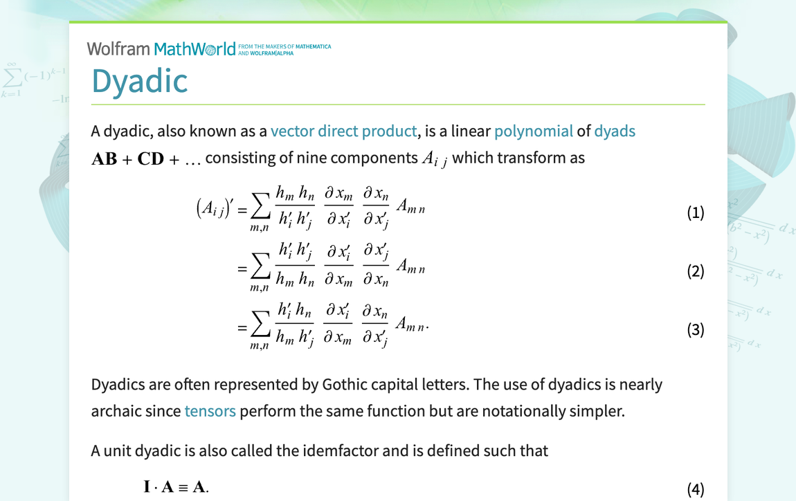 Dyadic -- from Wolfram MathWorld