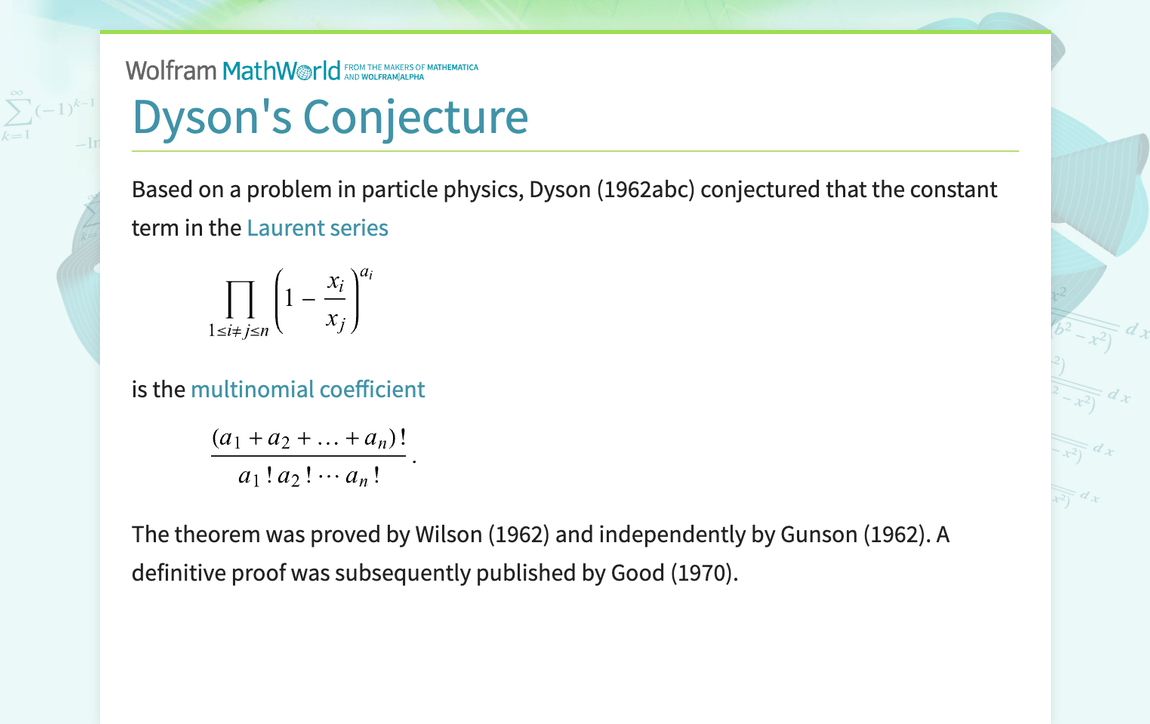 Dyson's Conjecture -- from Wolfram MathWorld