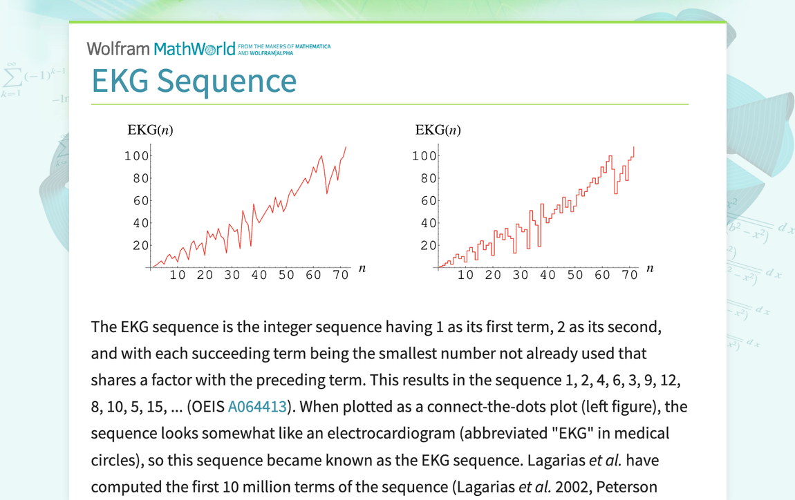 EKG Sequence -- from Wolfram MathWorld