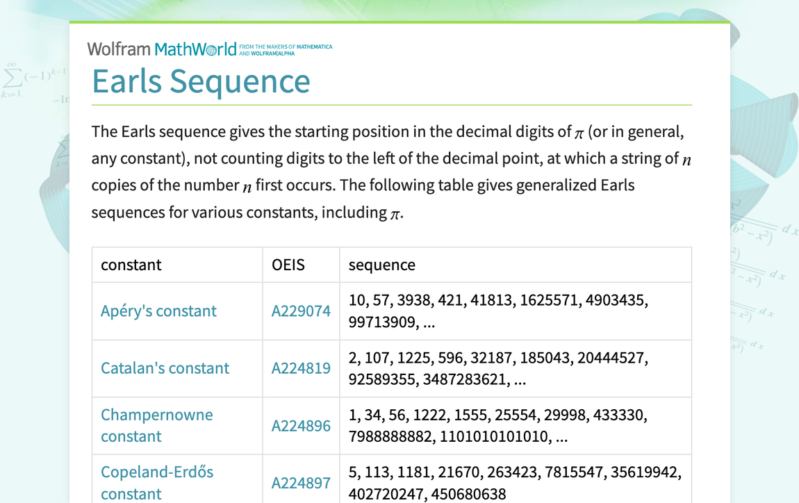 Earls Sequence -- from Wolfram MathWorld