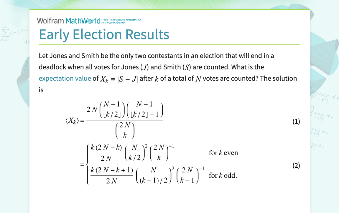 Early Election Results -- from Wolfram MathWorld