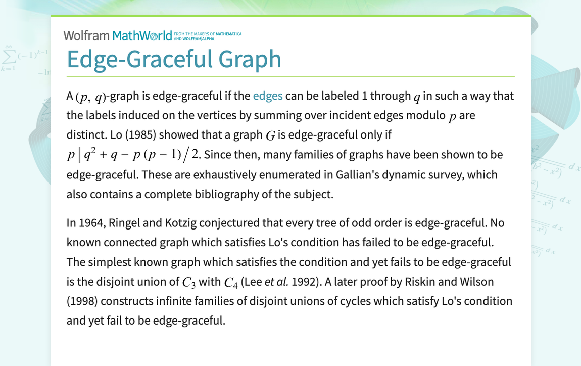 Edge-Graceful Graph -- from Wolfram MathWorld