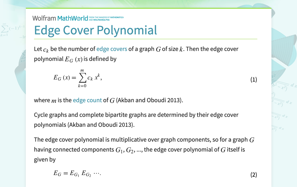 Edge Cover Polynomial -- from Wolfram MathWorld