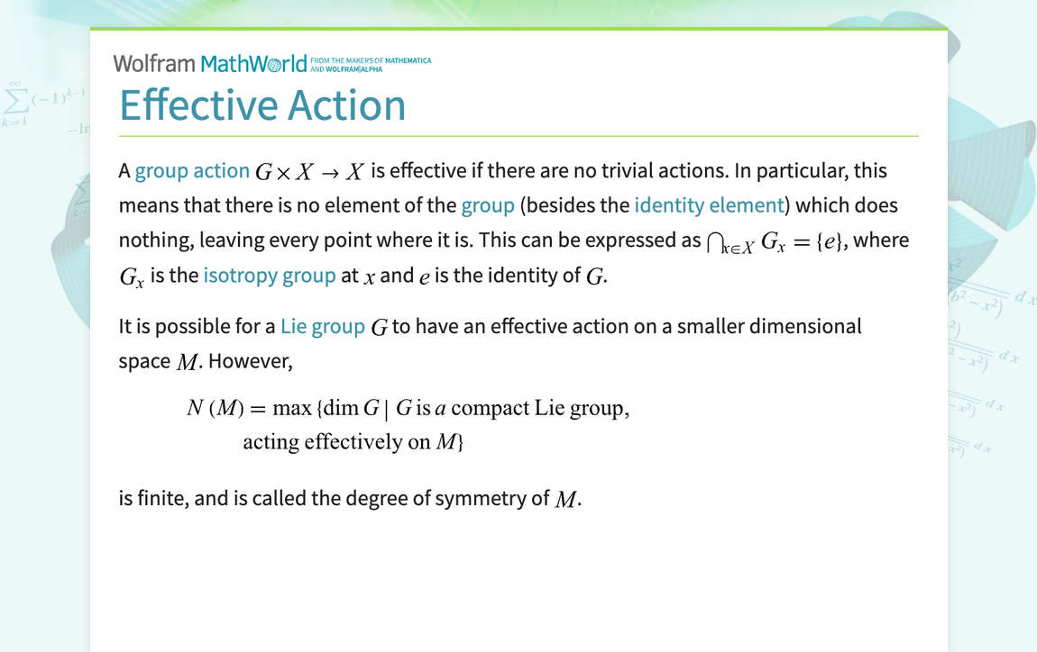 Effective Action -- from Wolfram MathWorld