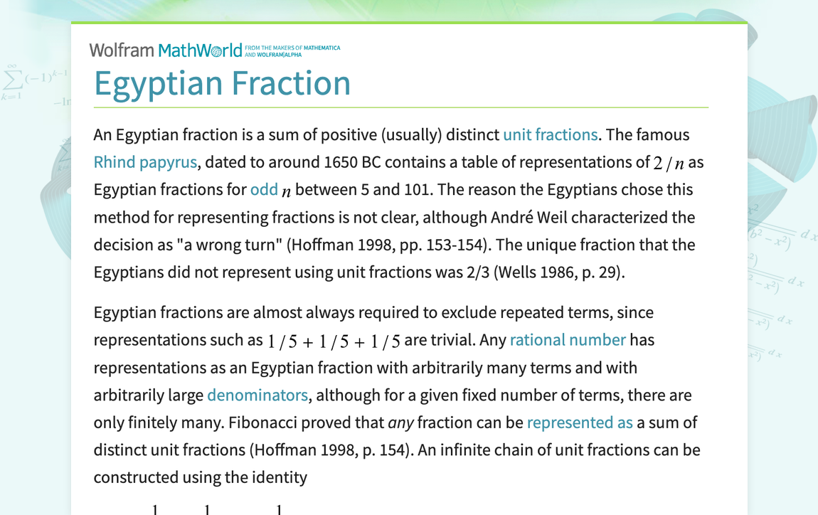 Egyptian Fractions Mathematics Statistics
