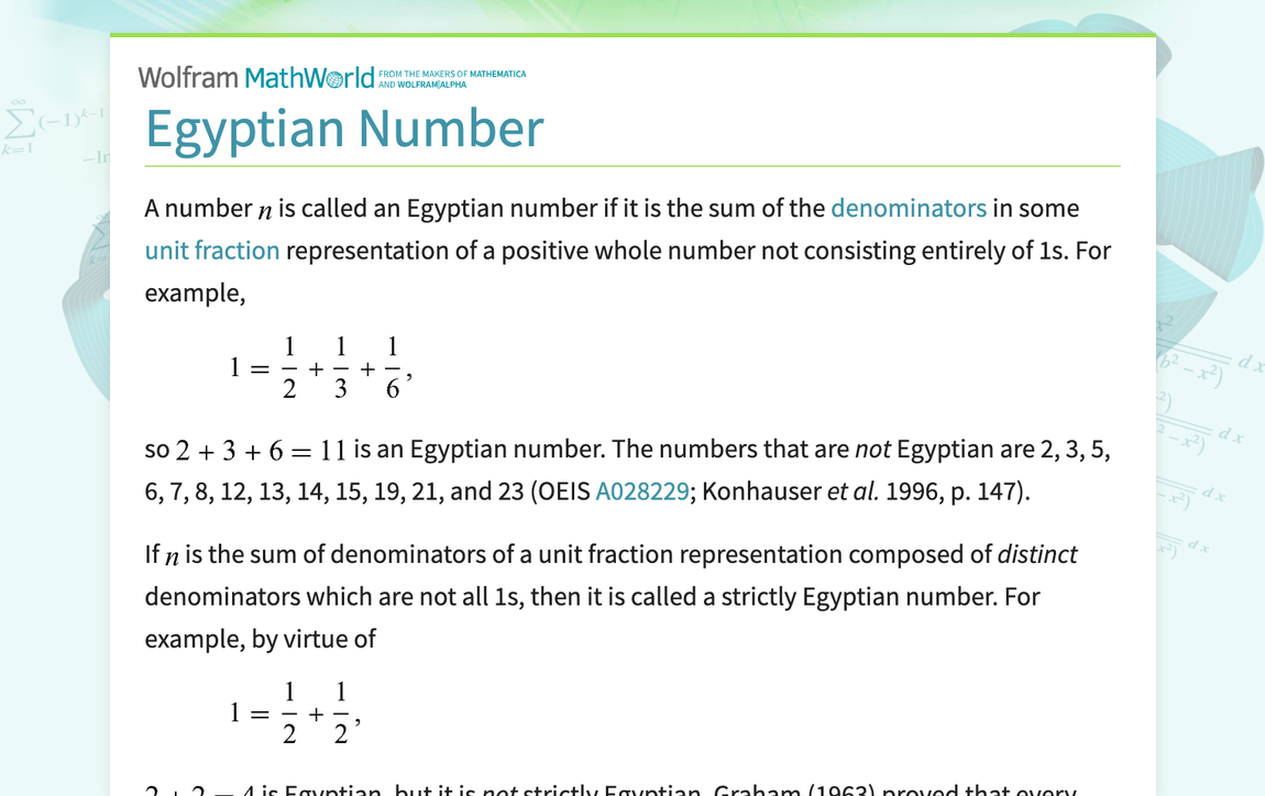 Egyptian Number -- from Wolfram MathWorld