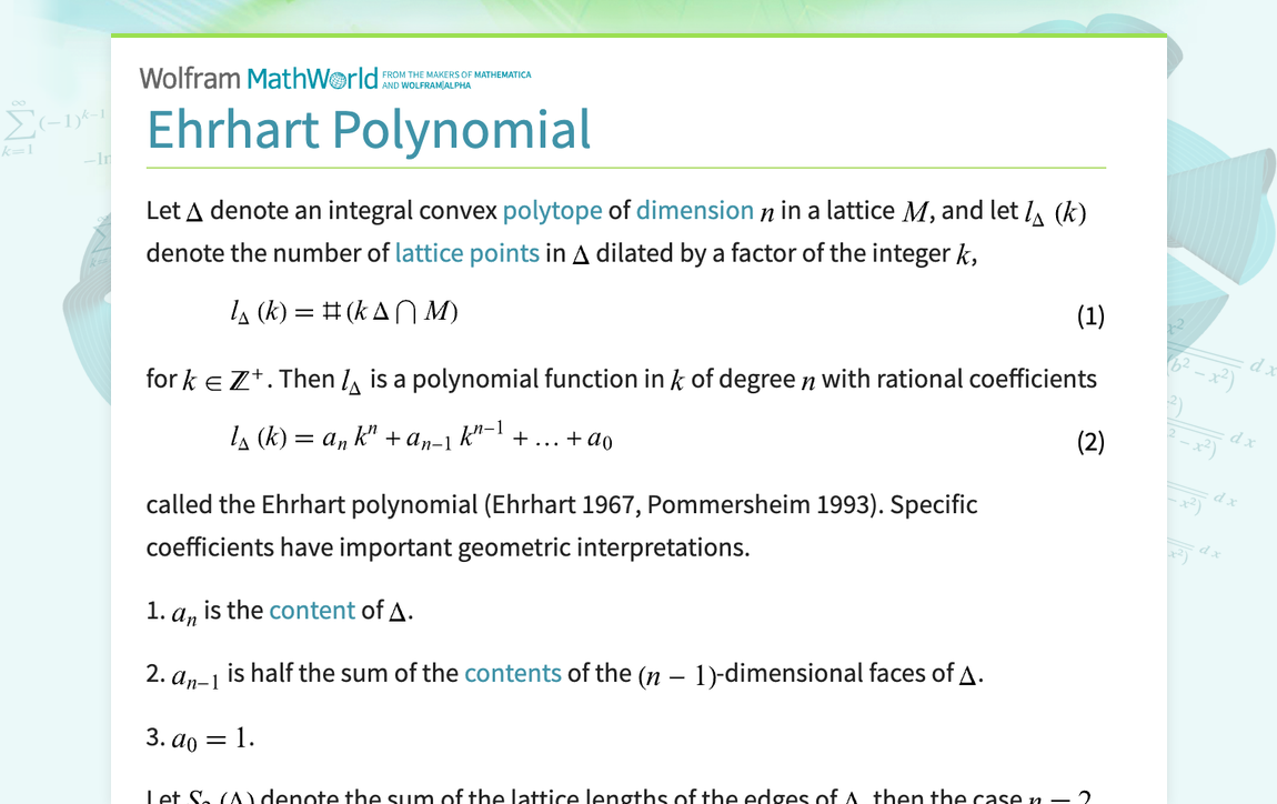 Ehrhart Polynomial -- from Wolfram MathWorld