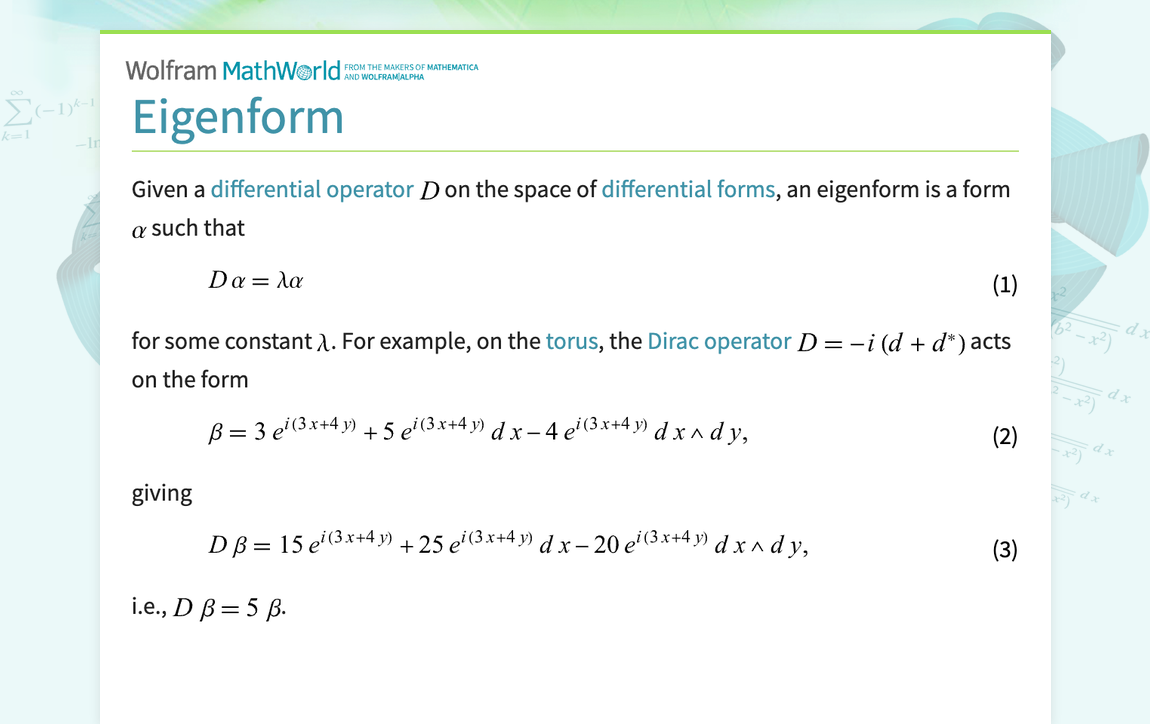Eigenform -- from Wolfram MathWorld