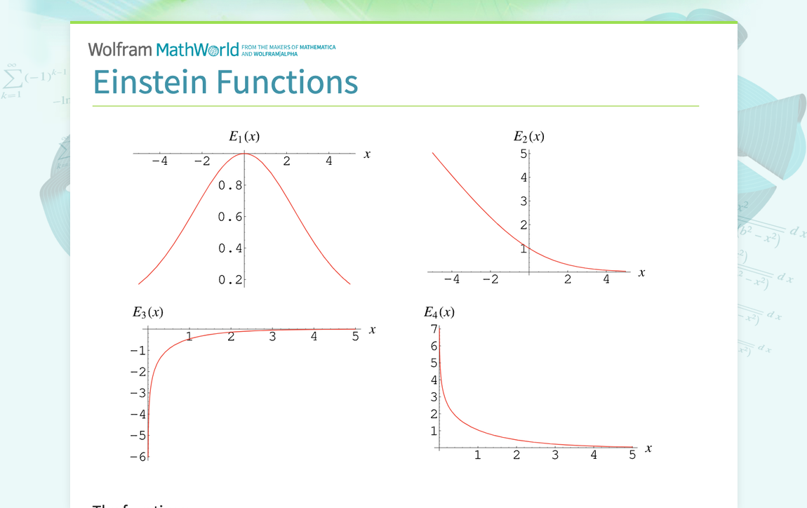 Einstein Functions From Wolfram Mathworld