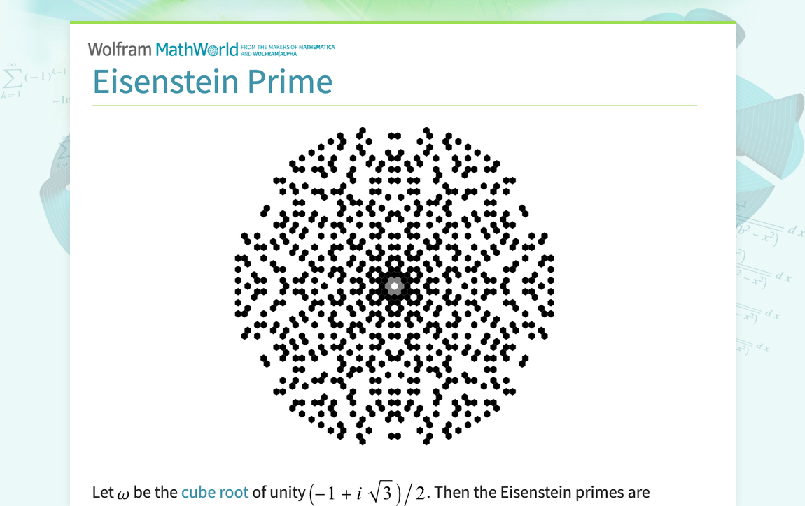 Eisenstein Prime -- from Wolfram MathWorld