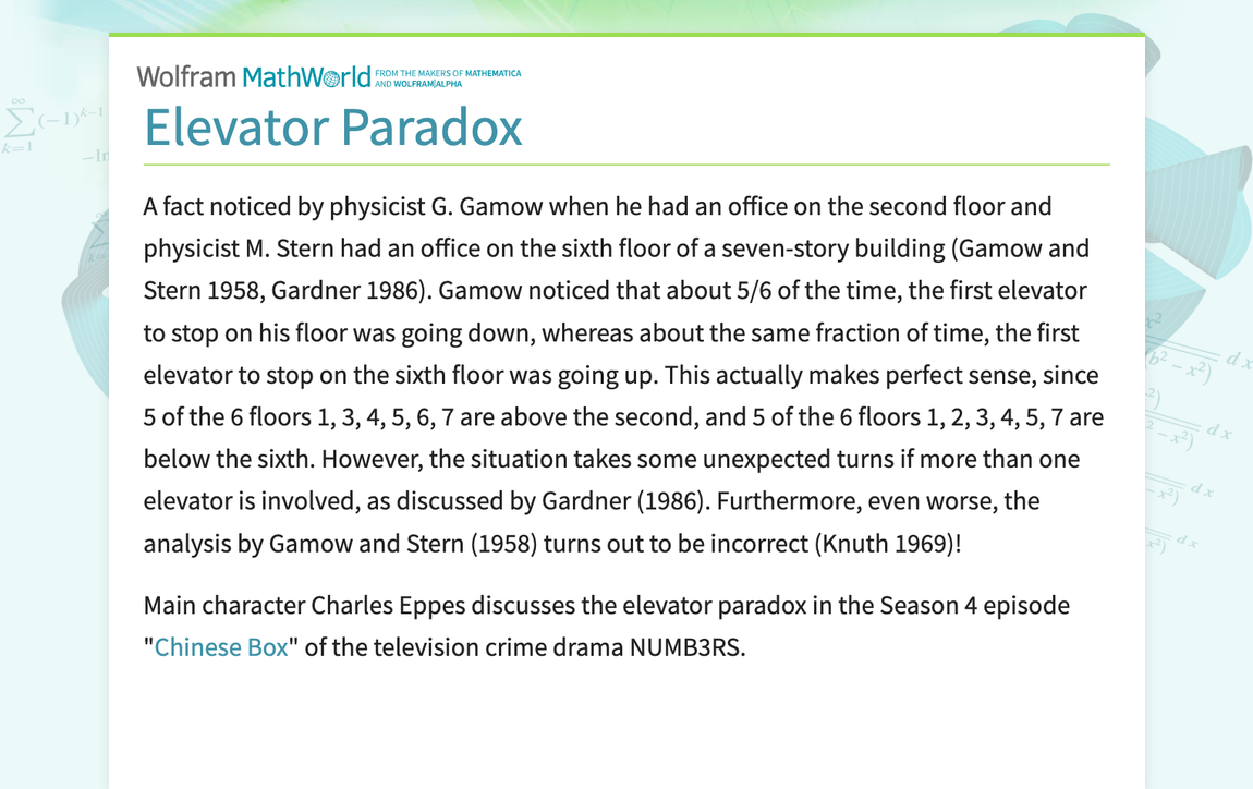 Elevator Paradox -- from Wolfram MathWorld