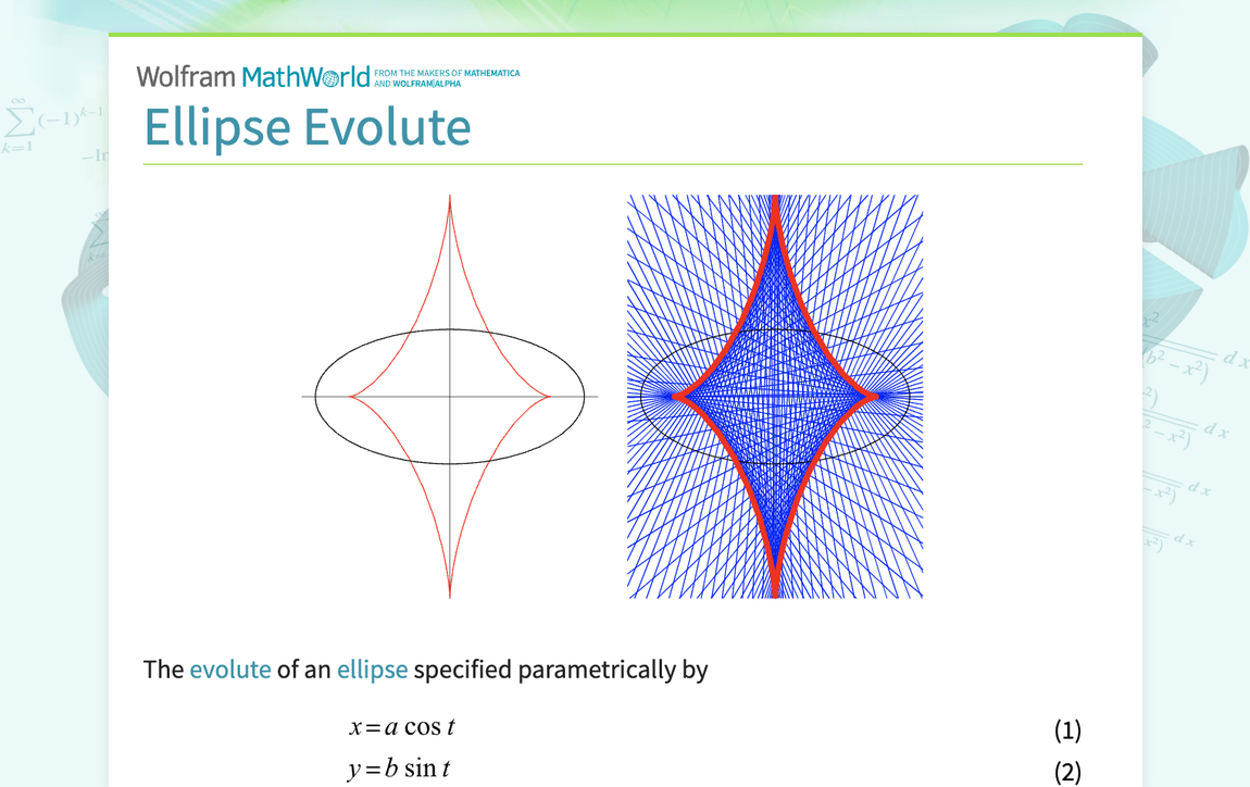 Ellipse Evolute -- from Wolfram MathWorld