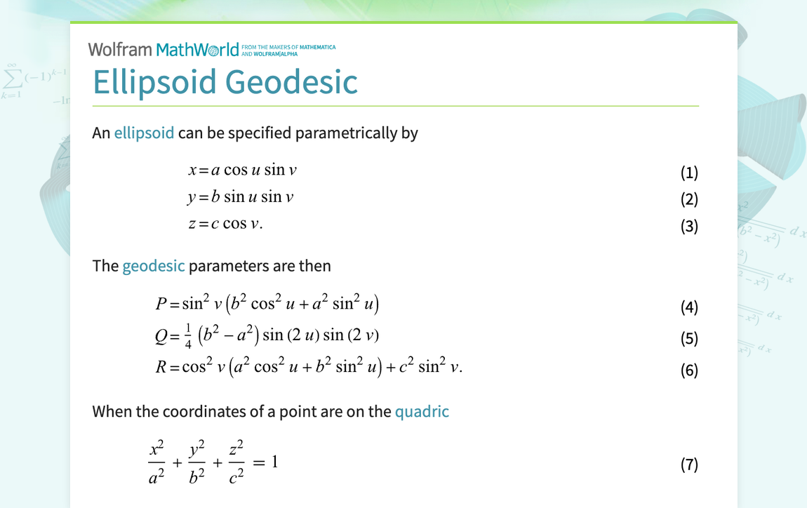 Ellipsoid Geodesic -- from Wolfram MathWorld