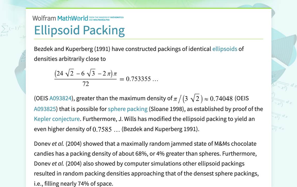 Ellipsoid Packing -- from Wolfram MathWorld