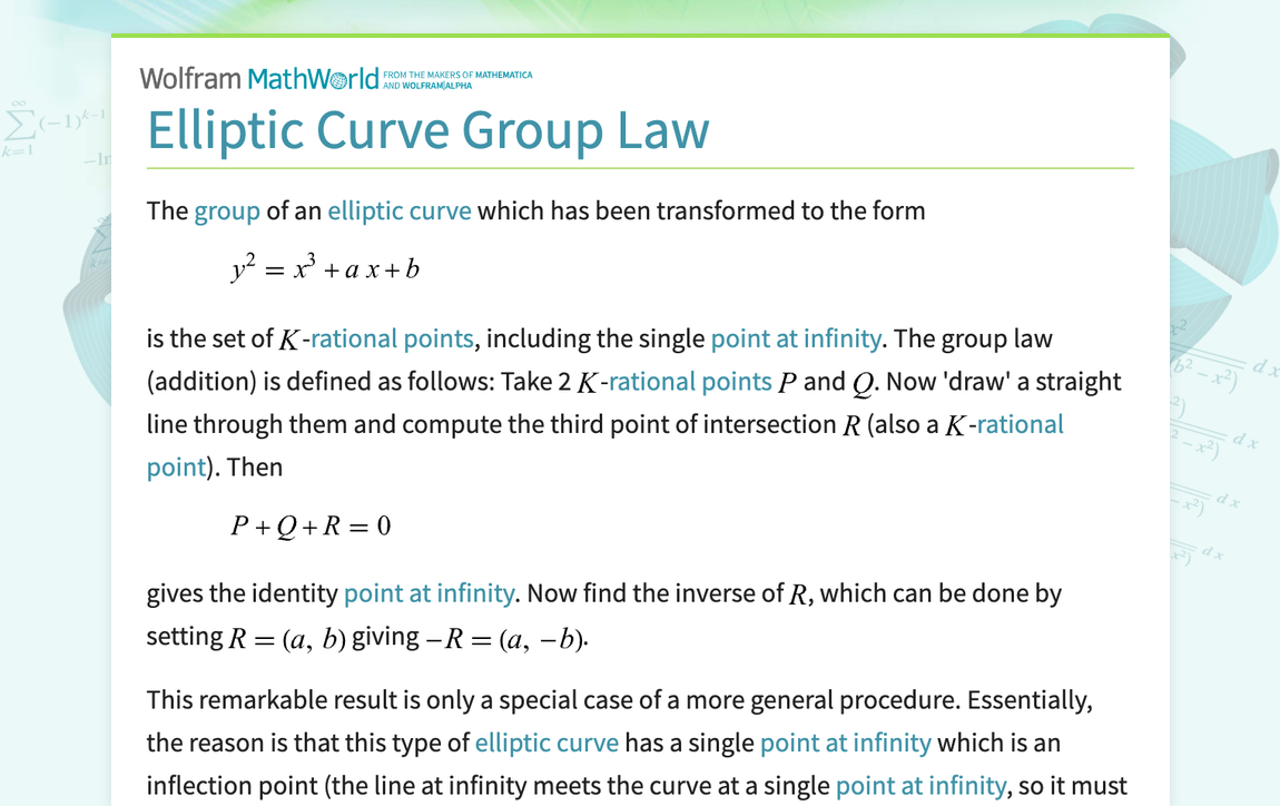 Elliptic Curve Group Law -- from Wolfram MathWorld