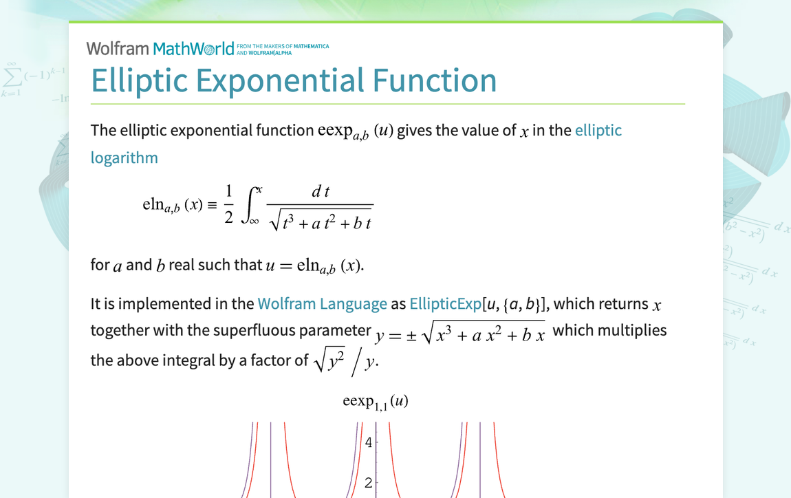 Elliptic Exponential Function From Wolfram Mathworld