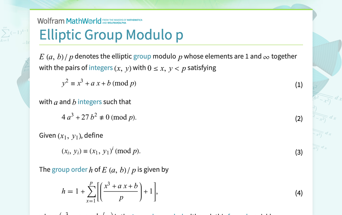 Elliptic Group Modulo p -- from Wolfram MathWorld