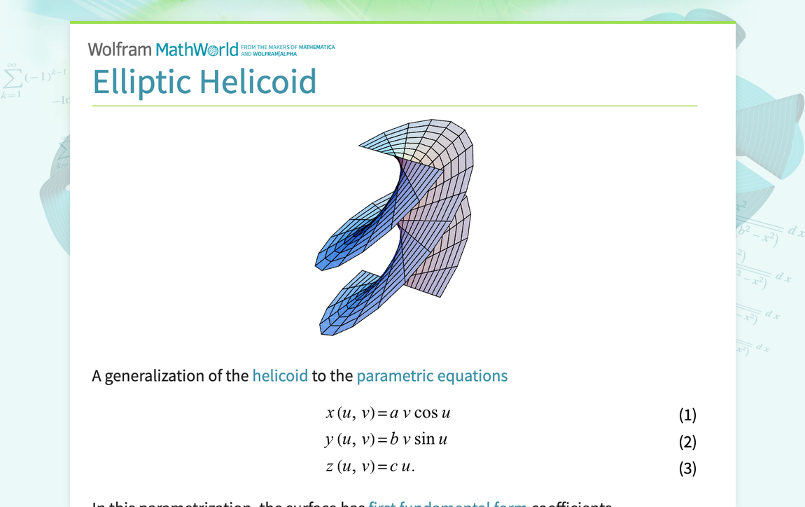 Elliptic Helicoid -- from Wolfram MathWorld