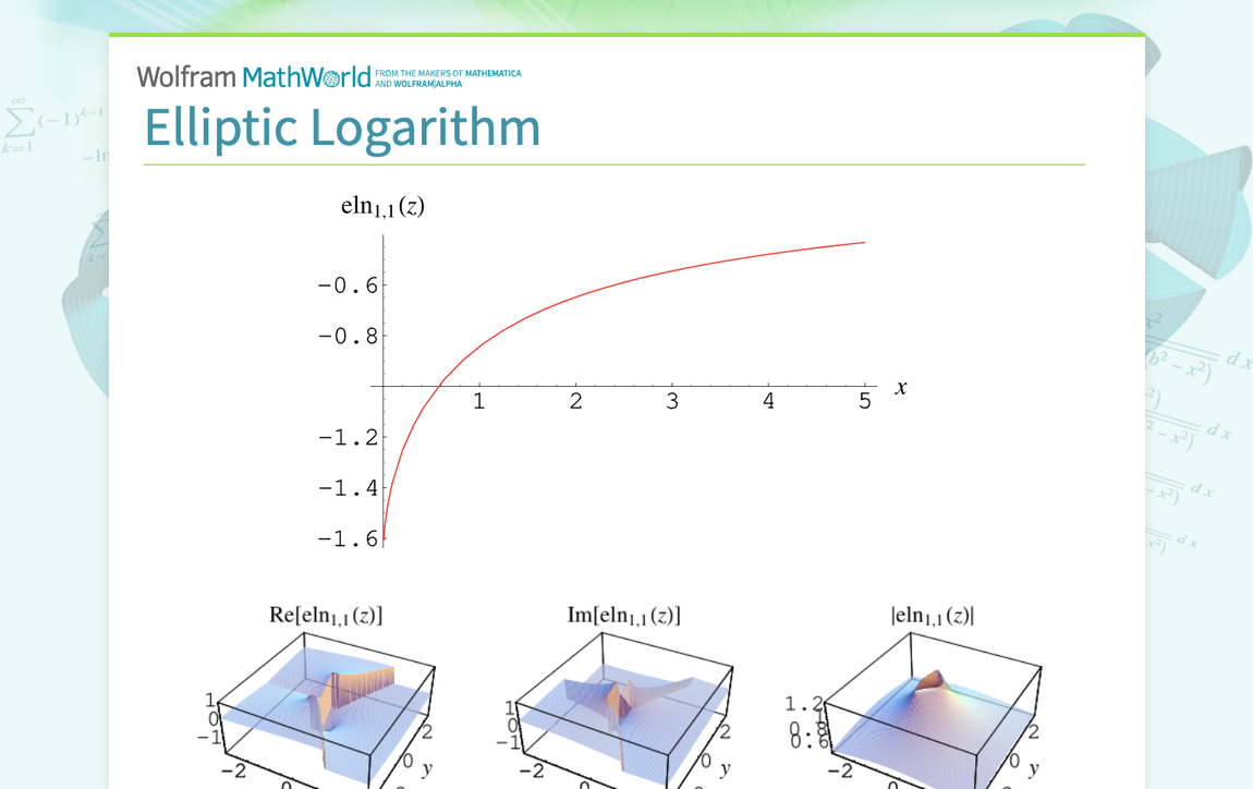 Elliptic Logarithm From Wolfram Mathworld