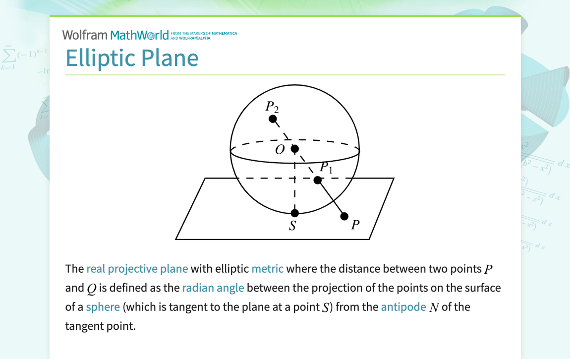 Elliptic Plane -- from Wolfram MathWorld