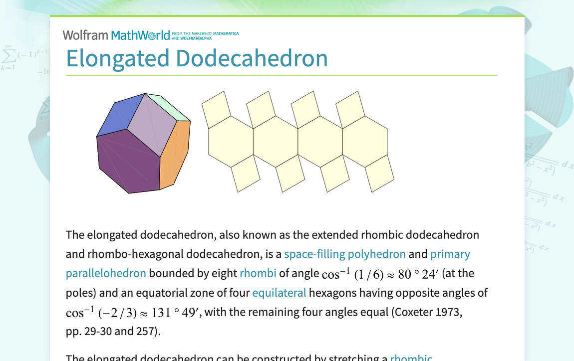 Elongated Dodecahedron -- from Wolfram MathWorld