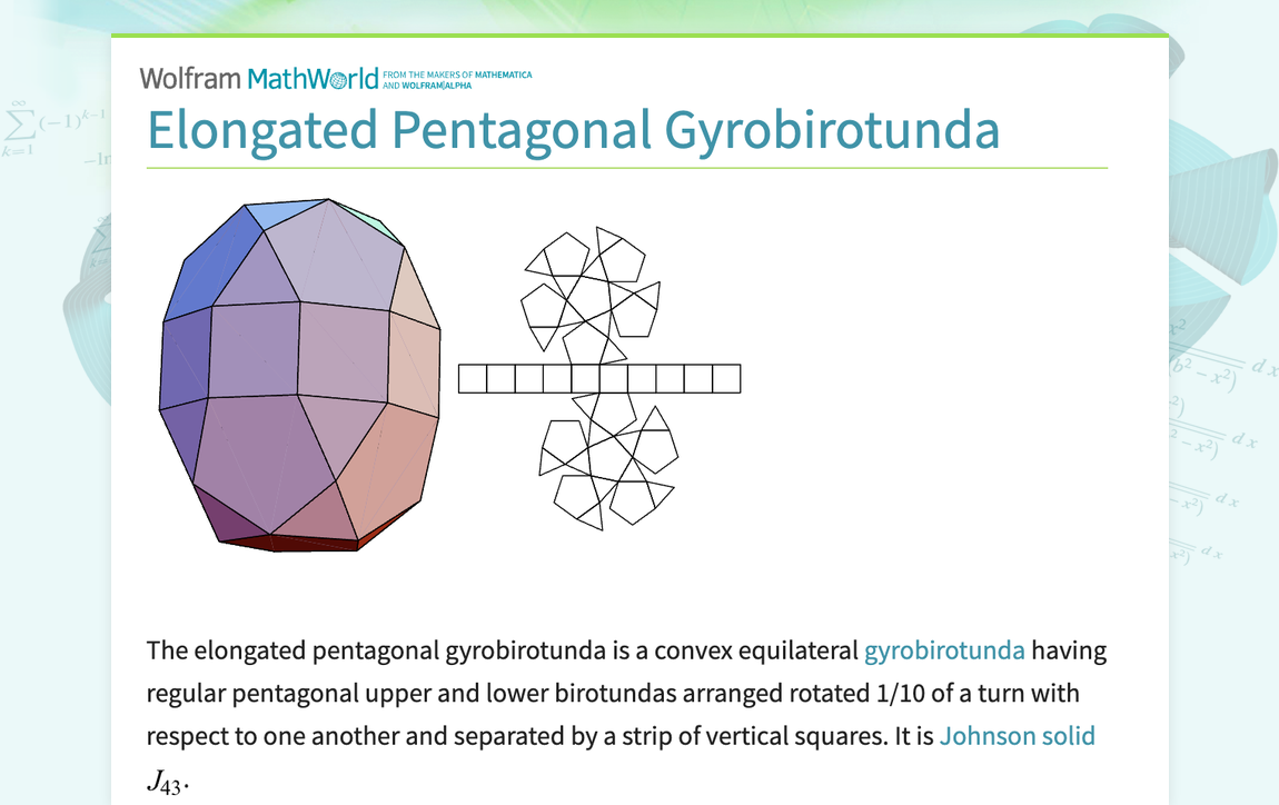 Elongated Pentagonal Gyrobirotunda -- from Wolfram MathWorld