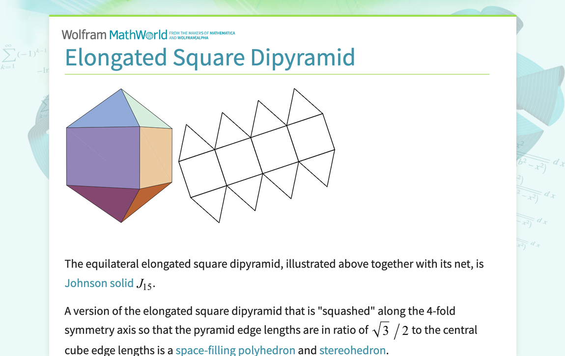 Elongated Square Dipyramid -- from Wolfram MathWorld