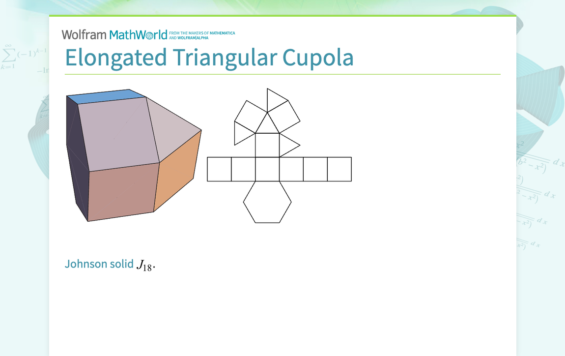 Elongated Triangular Cupola -- from Wolfram MathWorld