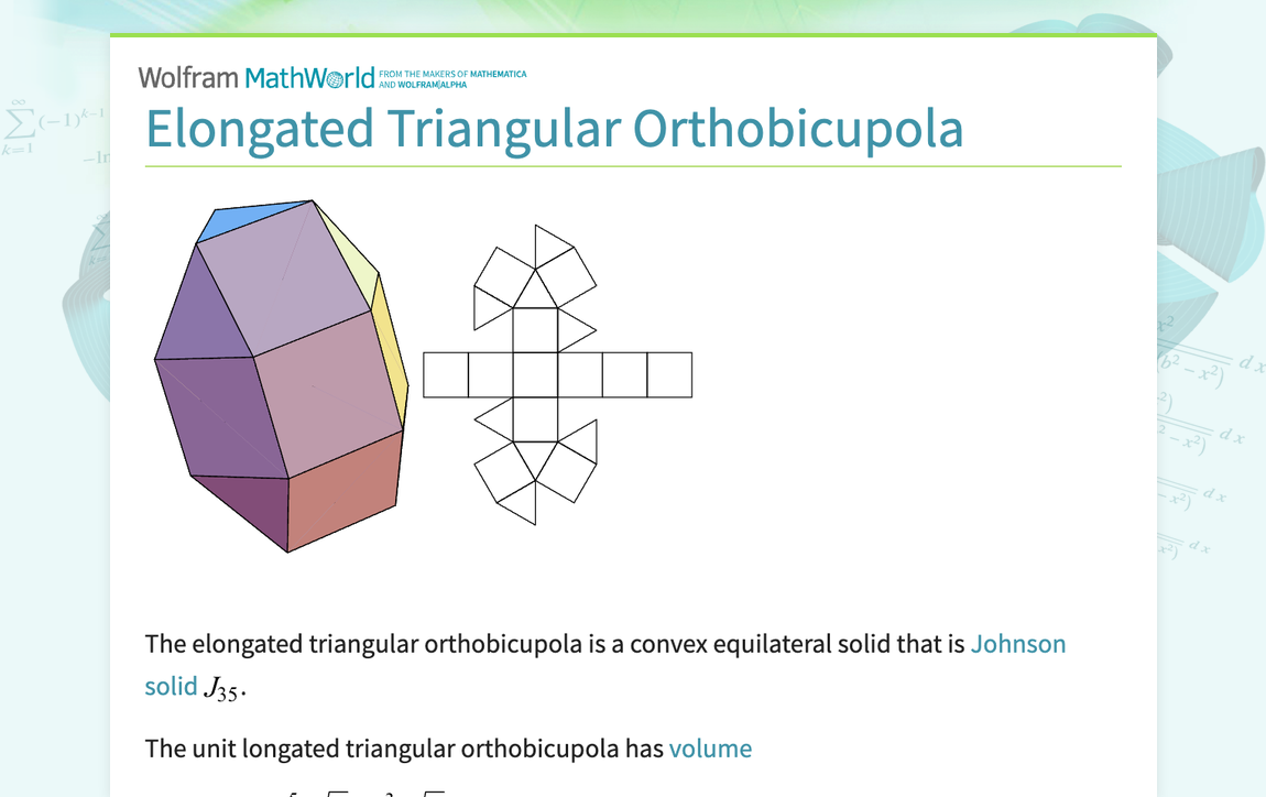 Elongated Triangular Orthobicupola -- from Wolfram MathWorld