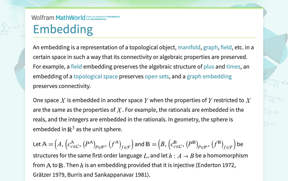 Embedding -- from Wolfram MathWorld