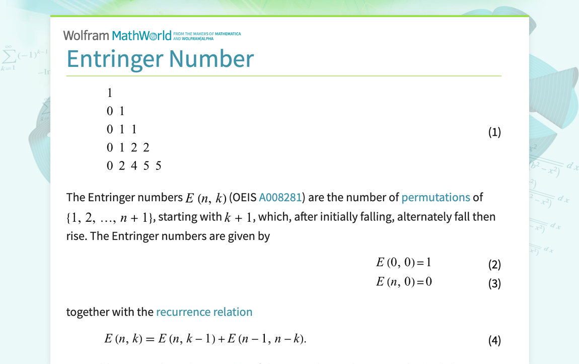 Entringer Number -- from Wolfram MathWorld