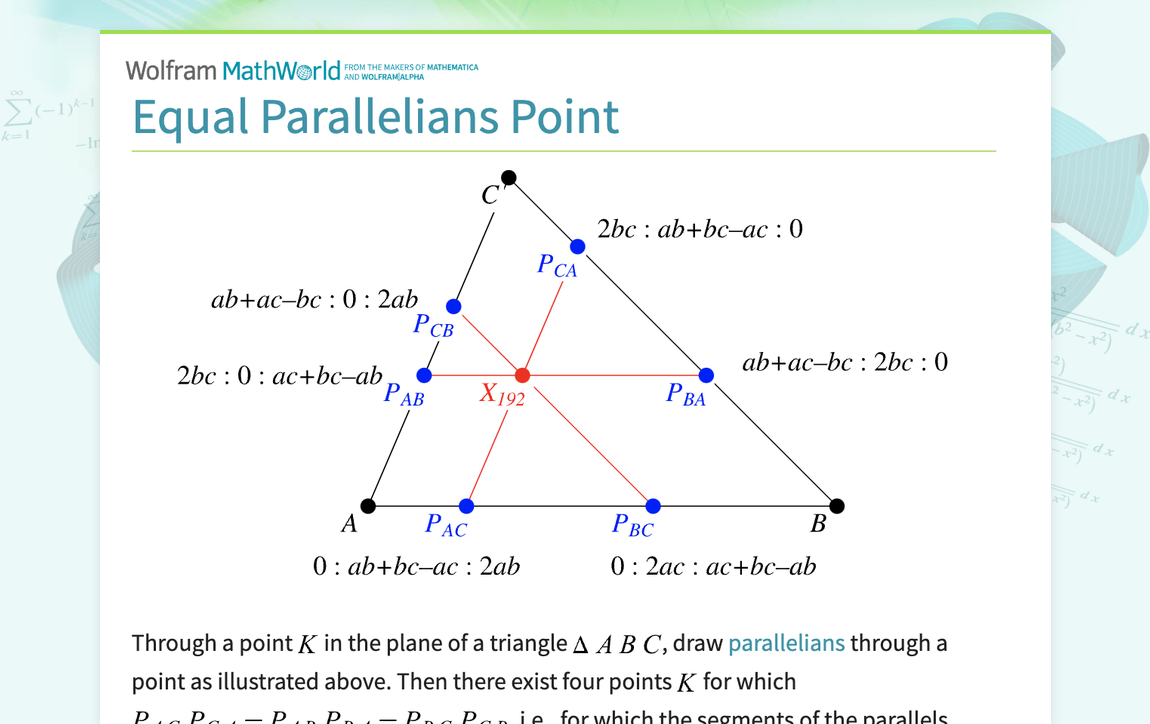 Equal Parallelians Point -- from Wolfram MathWorld