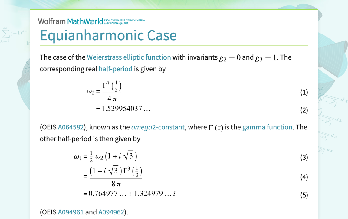 Equianharmonic Case -- from Wolfram MathWorld