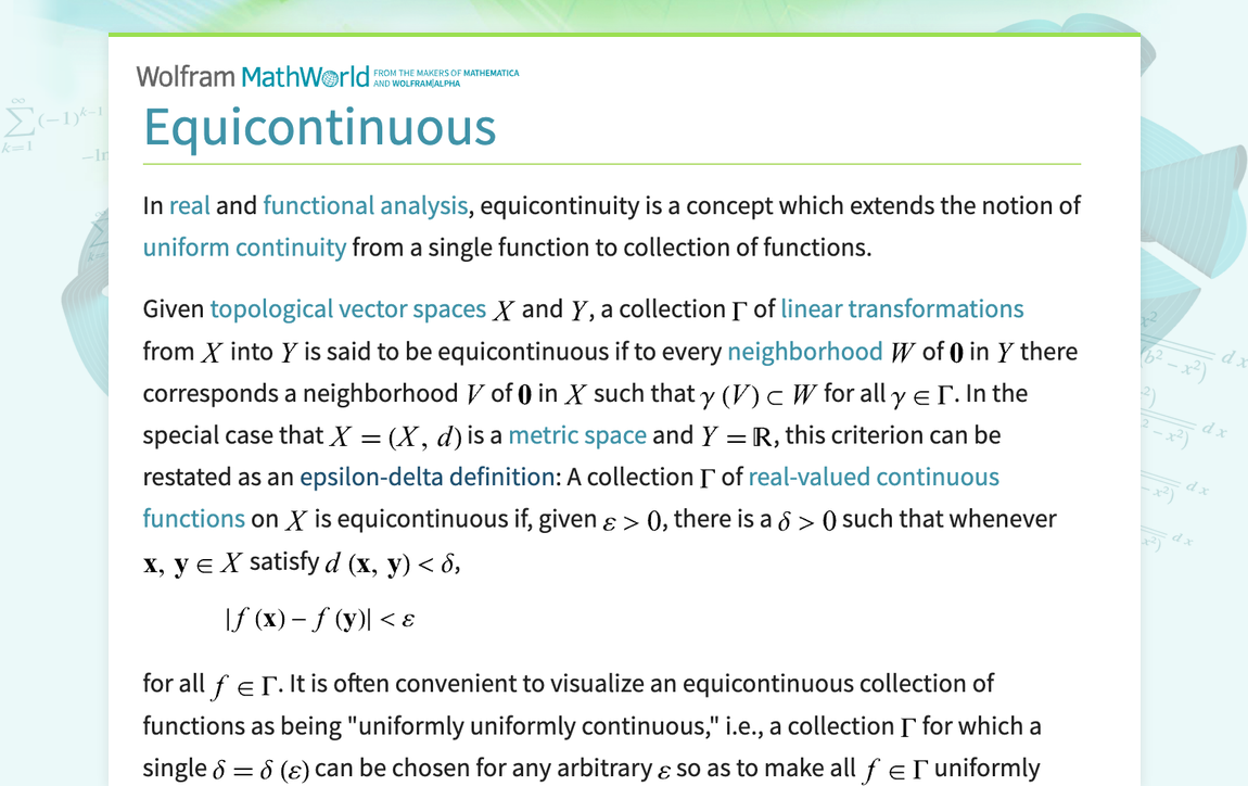 Equicontinuous -- from Wolfram MathWorld