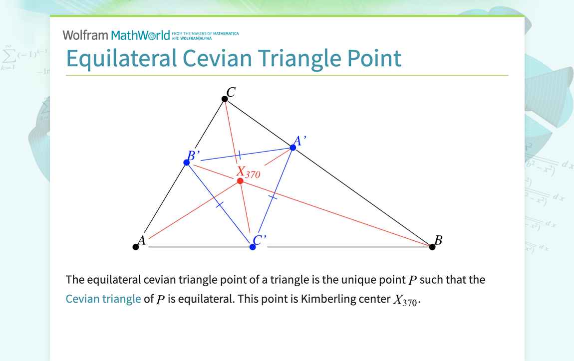 Equilateral Cevian Triangle Point -- from Wolfram MathWorld