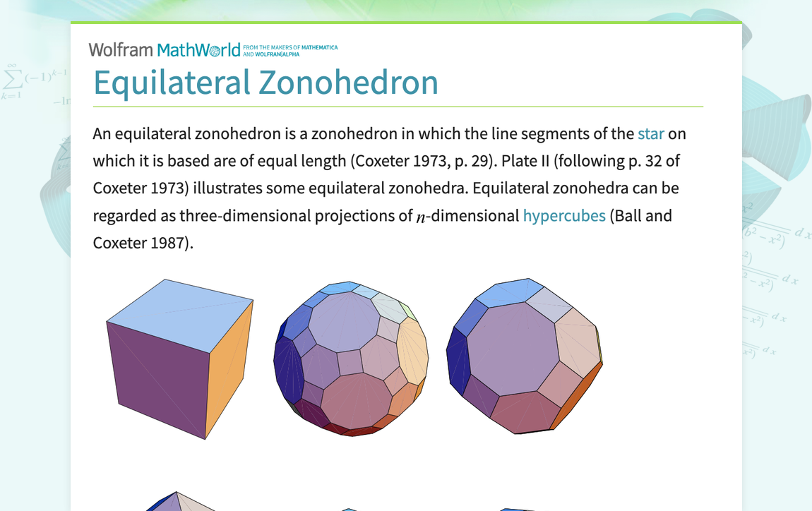 Equilateral Zonohedron -- from Wolfram MathWorld