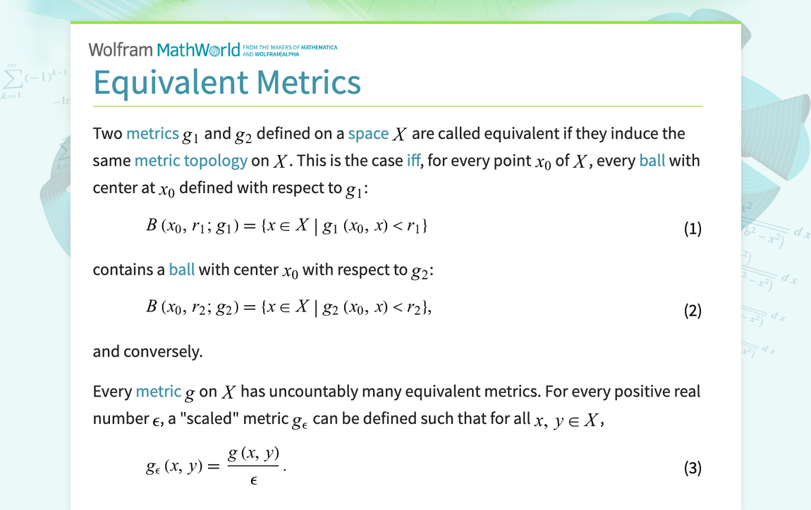 Equivalent Metrics -- from Wolfram MathWorld