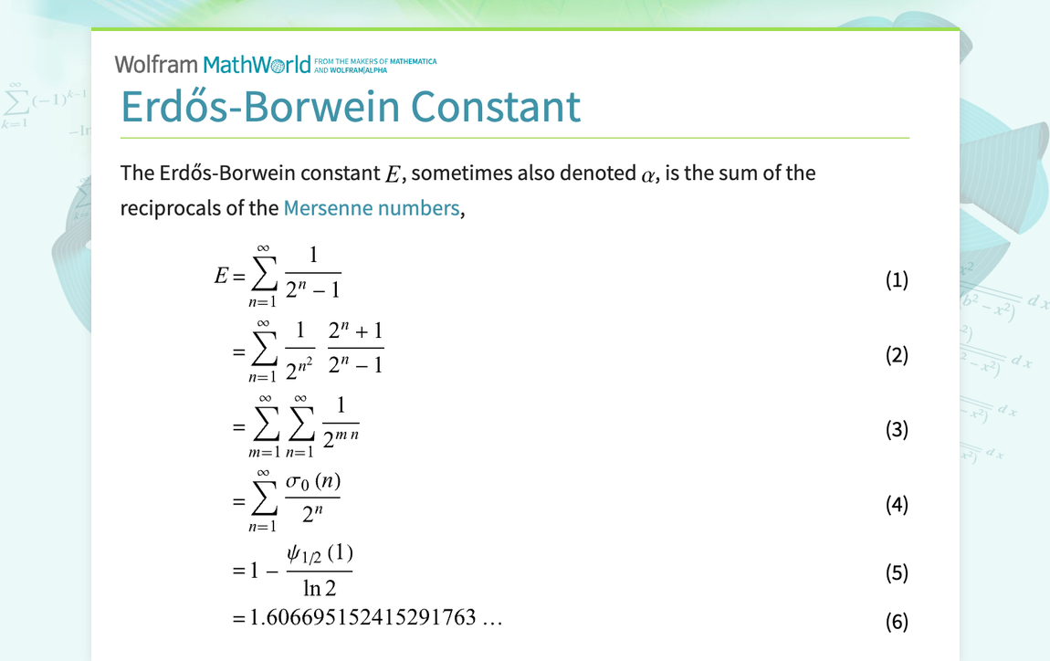 Erdős-Borwein Constant -- from Wolfram MathWorld