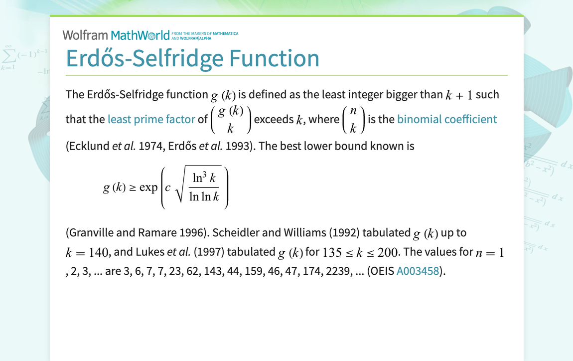 Erdős-Selfridge Function -- from Wolfram MathWorld