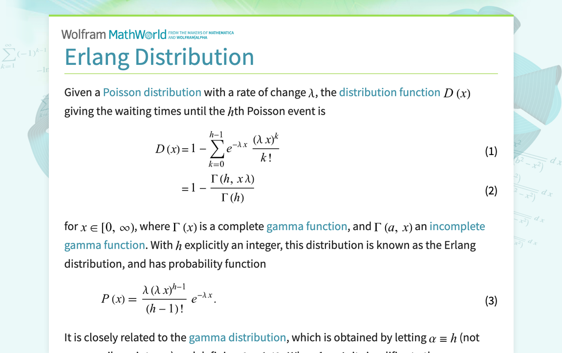 Erlang Distribution -- from Wolfram MathWorld