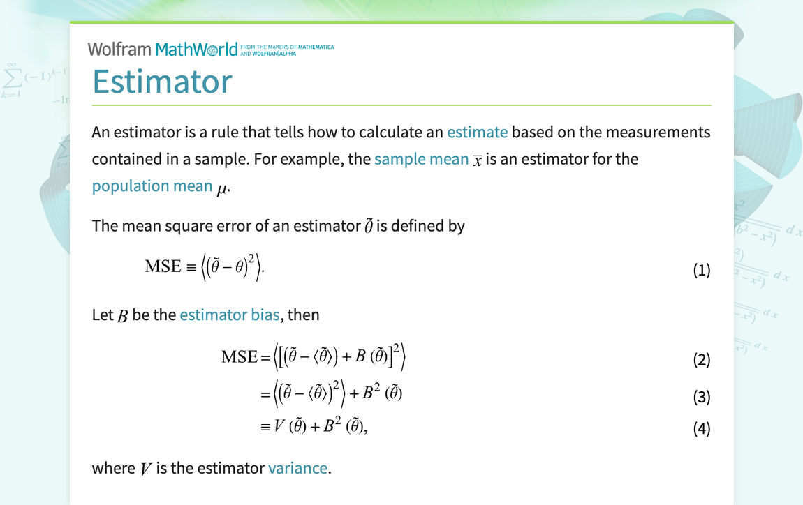 Estimator -- from Wolfram MathWorld