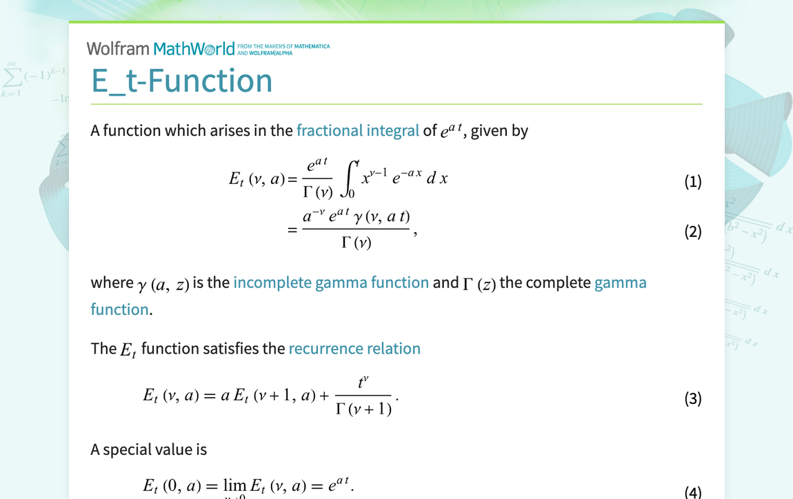 E_t-Function -- from Wolfram MathWorld
